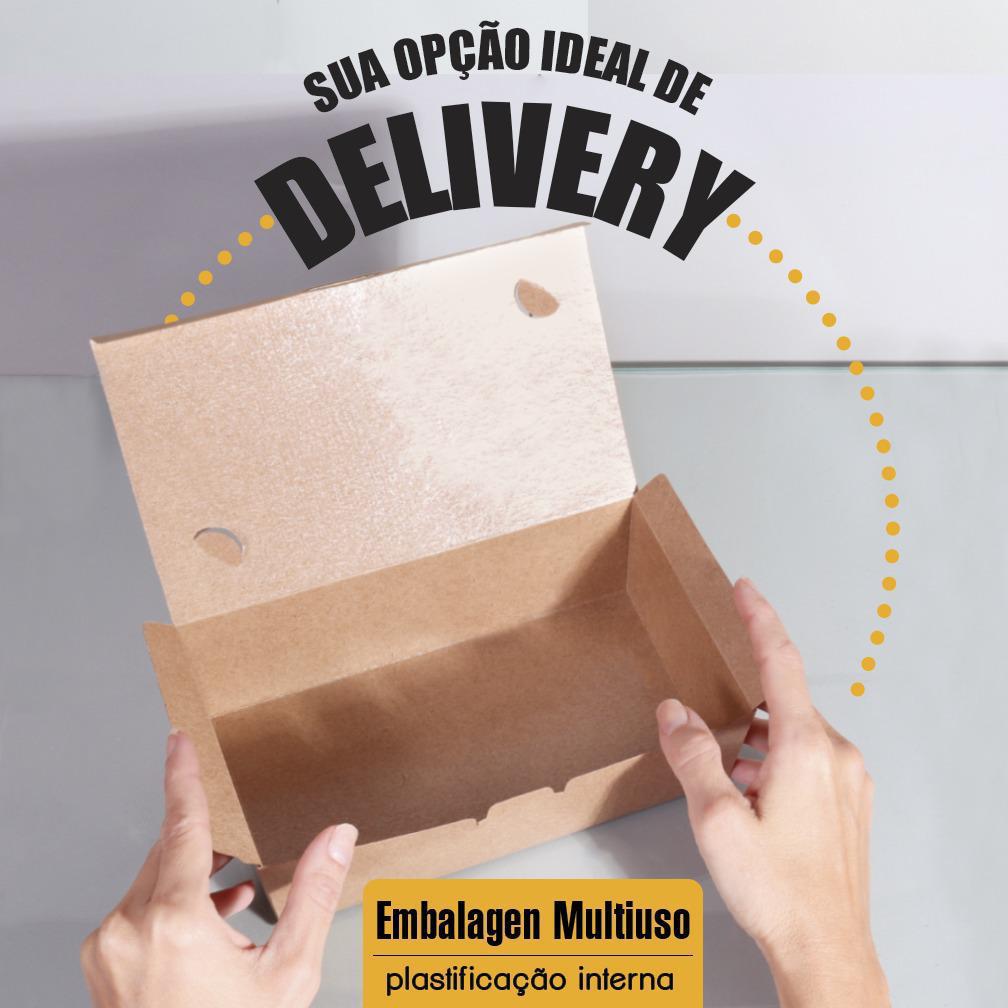 Embalagem Kraft Grande p/ Delivery c/ Plastificação - 100 Unidades