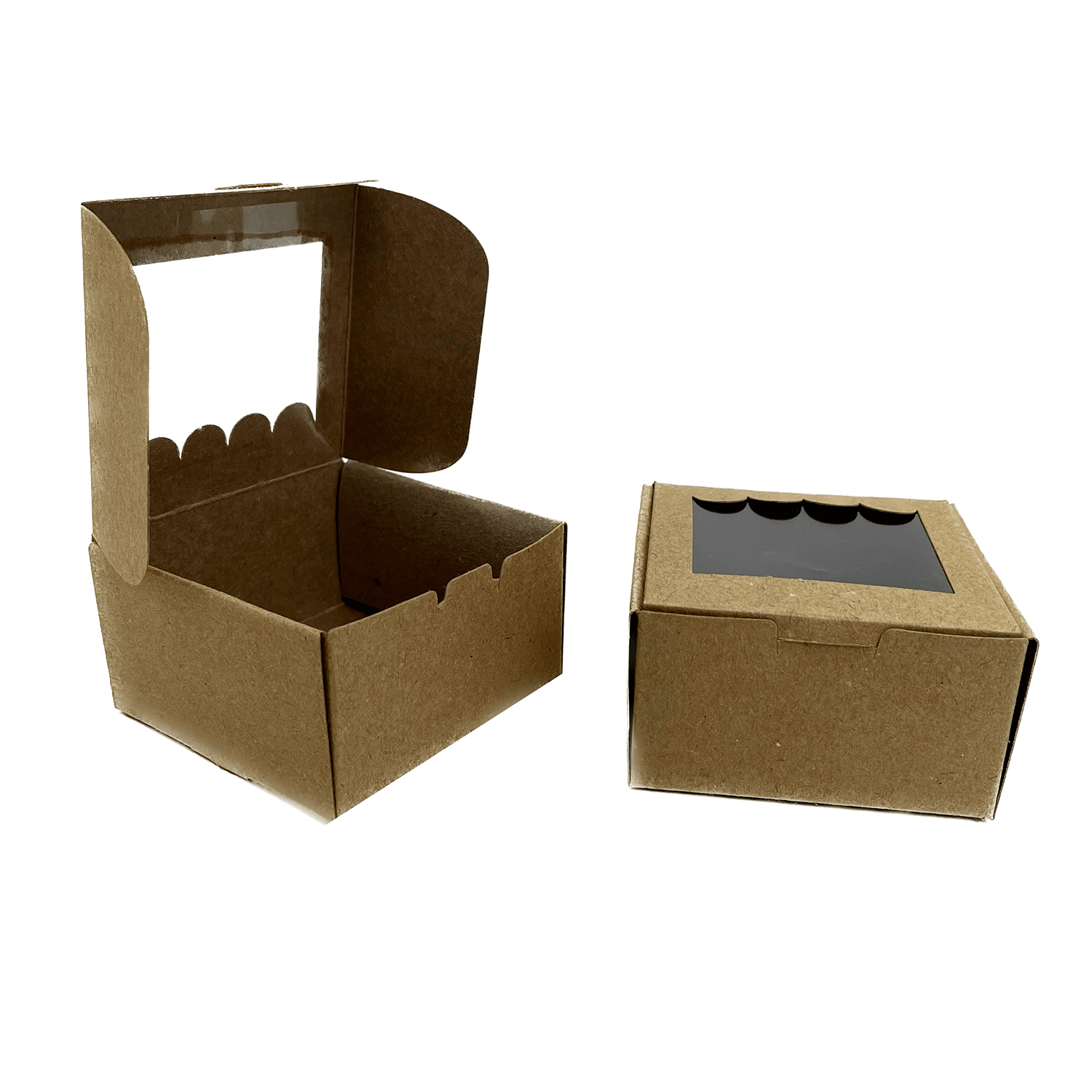 Embalagem Kraft c/ Visor (8 x 8 x 4,5 cm) Lisa - 100 Unidades